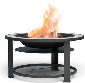 Blumfeldt Merano Circolo Feuerschale - 3-in-1 Feuerschale Mit Grillrost & Tisch, Robuster Stahlrahmen, Terrazzo-Tischplatte, Inkl. Funkenschutz, Hitzeschild &