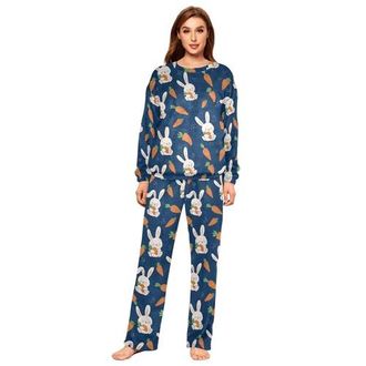 Alaza Ensemble de pyjama en polaire pour femme, lapin et carotte pour femmes, vêtements de détente deux pièces, vêtements de nuit, pyjama thermique, super d