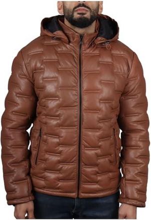 TruClothing Veste matelassée à Capuche pour Homme Blouson en Cuir véritable Style décontracté - Marron M