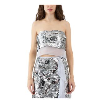 Sabina Mus&aacute;yev Pailletten und T&uuml;ll Crop Top - - Tops - Damen - Grau - S