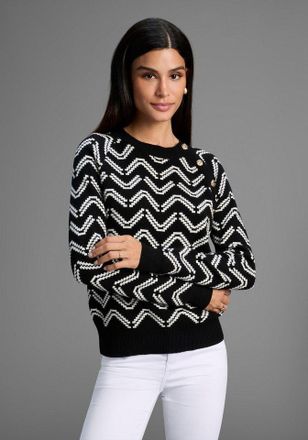 Laura Scott Rundhalspullover kuscheliger Strick mit Jaquardmuster und Kn&ouml;pfen - NEUE KOLLEKTION