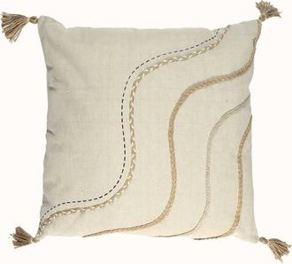 The Home Deco Factory TX0101, Beige and White Cushion with Pompoms 40x40 cm - Elegant Design, Optimal Comfort, Removable Cover, Versatile for Living Room, Bedroom, Terrace 