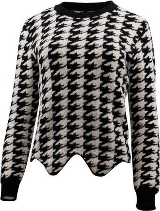 Passioni Strickpullover mit Hahnentrittmuster und gewelltem Saum