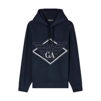 Emporio Armani Doppel-Jersey Kapuzenpullover mit &uuml;bergro&szlig;er Adler-Stickerei - - Sweatshirts & Hoodies - Herren - Blau - S