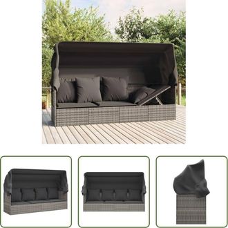 vidaXL vidaXL Dachliege - Outdoor-Loungebett mit Dach und Kissen Grau Poly Rattan