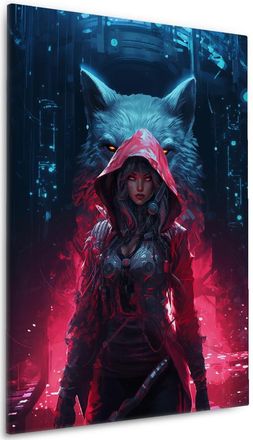 Wallario Leinwandbild Schattenwolf und Kriegerin - Wandbild 60 x 90 cm: Kunstdruck | Brillante lichtechte Farben | hochauflösend | verzugsfrei