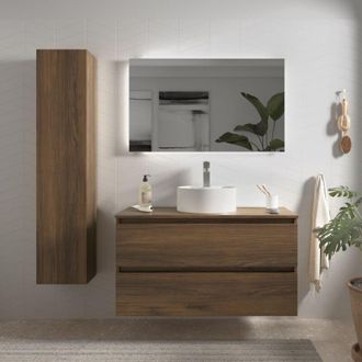 Cygnus Bath Meuble de salle de bain BEQUIA 100cm Noyer Vasque &agrave; poser