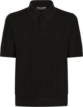 Dolce & Gabbana Homme, Tops, Noir, Taille: L Polo en Soie Jacquard Monogramme