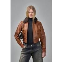 R13 Cropped Shrunken Zip-Up Bomber