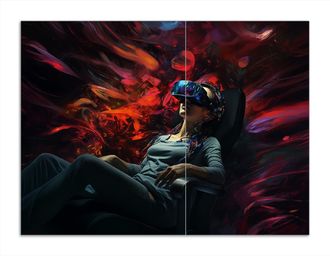 Wallario Herdabdeckplatte/Spritzschutz aus Glas, 2-teilig, 70x52cm mit 13 mm hohen Füßen, für Ceran- und Induktionsherde, Eintauchen in die virtuelle Realität