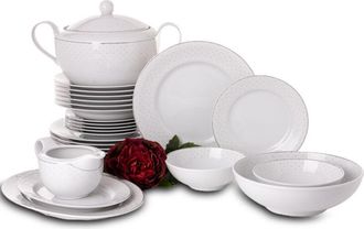 Konsimo Amelia carmen Tafelservice f&uuml;r 6 Personen (25-tlg.) Porzellan, wei&szlig; - Konsimo