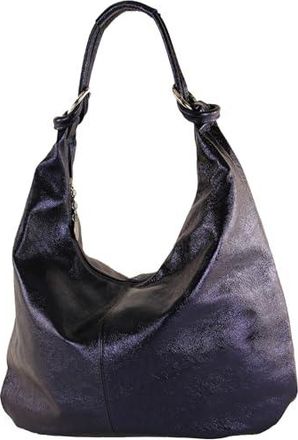 modamoda.de 337 - Sac à bandoulière en cuir pour femme fabriqué en Italie, Bleu violet métallisé, L
