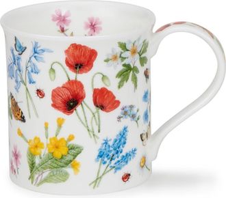 Dunoon Bute Wildflower Poppy Becher aus feinem Knochenporzellan, 0,3 l, mit Wildblumen, Bienen und Schmetterlingen