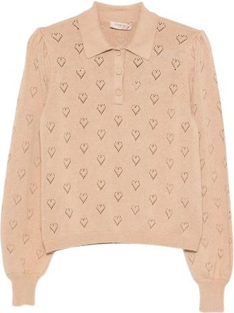 Twinset Pointelle Strick-Polohemd mit Knopfleiste - - Tops - Damen - Beige - S
