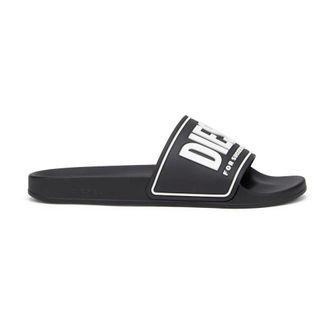 Diesel Homme, Chaussures, Noir, Taille: 42 EU Slides de piscine avec logo 3D