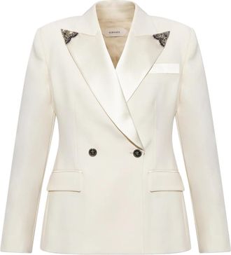 Versace Embroidered-Lapel Stretch Wool Blazer - - Jackets - Damen - Beige - M