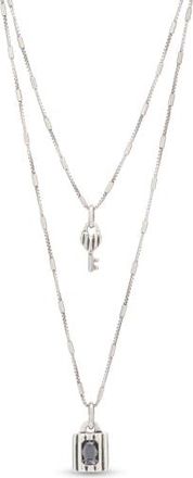 Uno De 50 Collier plaqué argent avec deux chaînes et des charmes en forme de clé et de cadenas