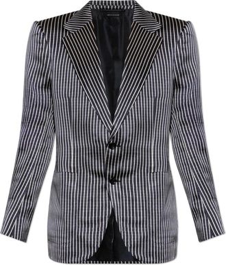 Tom Ford Homme, Vestes, Bleu, Taille: L Fluid Silk Faille Stripe Jacket