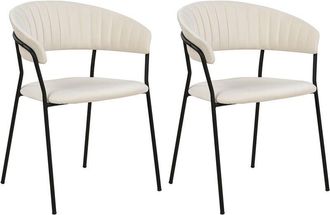 Beliani Beliani - Lot de 2 Chaises de Repas Moderne en Velours Blanc Crème et Pieds Noirs Mariposa