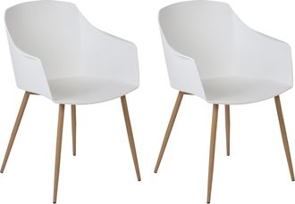 Beliani Esszimmerstuhl 2er Set wei&szlig; mit Armlehnen Metallbeinen Modern Skandi Fonda II