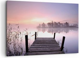 Arttor Bilder auf Leinwand 100x70cm Leinwandbild Morgen Sonnenaufgang Nebel See Gro&szlig; Wanddeko Bild Schlafzimmer K&uuml;che Deko Wandbilder Dekoration Wohnzimmer W