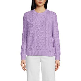 Lands End Aran-Rundhalspullover DRIFTER, Damen, Größe:44-46 regular, Lila, Baumwolle, by Lands End