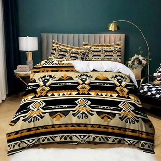 Generic Housse de Couette 240 x 220 cm pour Enfants Gar&ccedil;Ons Filles, Style Ethnique G&eacute;om&eacute;trique Microfibre Housse de Couette pour 2 Personnes - Jaune Terreux A