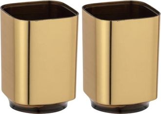 WENKO Zahnputzbecher Auron Gold, hochwertiger Zahnb&uuml;rstenhalter f&uuml;r Zahnb&uuml;rste und Zahnpasta aus hochwertigem Kunststoff mit changierender Glanz-Oberfl&auml;che 