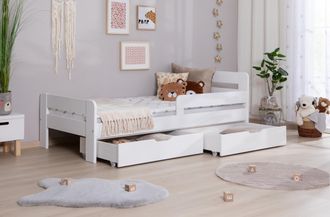 Ticaa Einzelbett Kinderbett Jugendbett, Bennet mit Schubkasten Rausfallschutz f&uuml;r Schlafzimmer, Kinderzimmer Kiefer Massivholz Bettgestell 90/120 x 200 cm