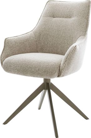 DELIFE Esszimmerstuhl Alja-Flex mit Armlehnen Kreuzgestell breit Effektfinish Titan Webstoff Soft Beige 360&deg; drehbar Wippfunktion Taschenfederkern