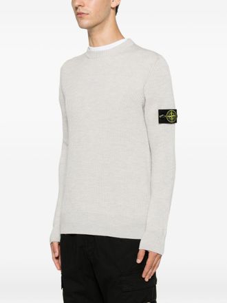 Stone Island Mens Ribbed Crewneck Sweater Beige Virgin Wool