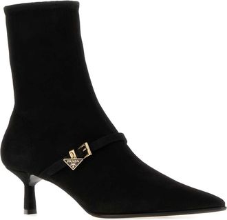Prada Suede Pointed-Toe Ankle Boot - Black