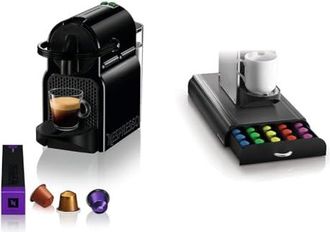 Nespresso DeLonghi EN 80.B Inissia, Hochdruckpumpe & Mind Reader NESTRY4PC-BLK Kaffeekapsel-Schublade Kompatibel Kapseln, Kunststoff, schwarz, 9.21 x 15.94 x 2.