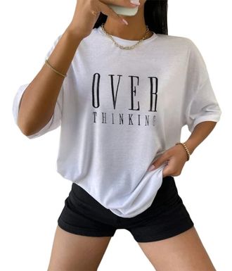 TOMWELL Damen Tshirt Kurzarm Sommer Oberteile Oversized T-Shirt mit Buchstaben Druck Lose Rundhals Sport Shirt Teenager M&auml;dchen Top Tunika Langp Tunika A Wei&szlig;