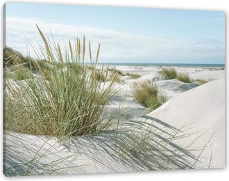 Pixxprint Grasige Dünenlandschaft am Meer, Größe: 100x70cm, Leinwandbild, fertig gespannt, Wandbild, Dekoration, Kunstdruck, kein Poster