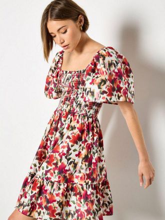 Apricot Minikleid mit Smokdetails