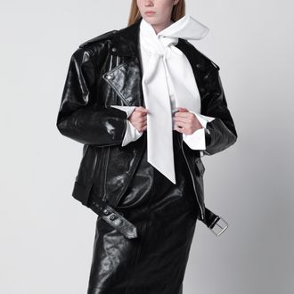Saint Laurent Pebbled leather biker jacket in black