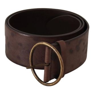 Dolce & Gabbana Femme, Accessoires, Brun, Taille: ONE Size Wide Calf Leather Logo Round Buckle Belt