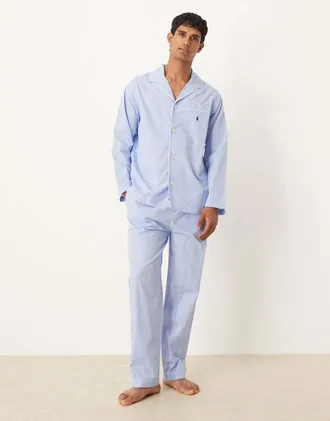 Polo Ralph Lauren Ensemble de pyjama confort à carreaux vichy avec logo iconique - Bleu clair