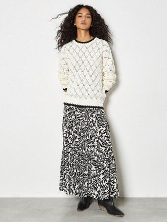 Apricot Strickpullover Pointelle-Strickpullover mit Blanket-Stitch-Saum Einfarbig