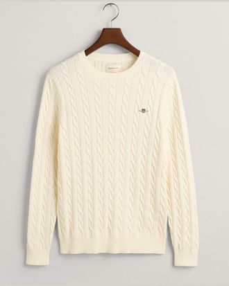 GANT Leichter Pullover mit Zopfstrickmuster und Logo-Stickerei in