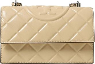 Tory Burch Femme, Sacs, Blanc, Taille: ONE Size Sac Bandoulière en Cuir Matelassé avec Bandoulière Chaîne et Fermeture à Rabat