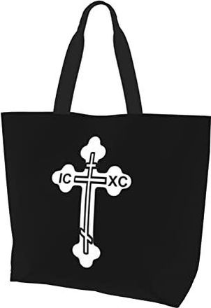 AOOEDM Sac &agrave; provisions r&eacute;utilisable en toile pour femme avec croix orthodoxe orientale