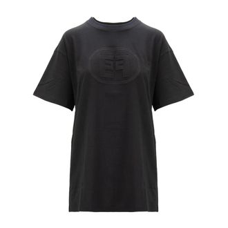 Elisabetta Franchi Damen Logo T-Shirt- Hergestellt in Italien - - Tops - Damen - Schwarzk - L