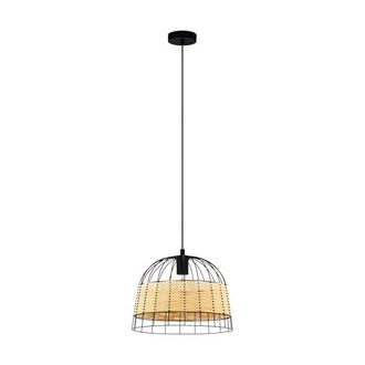 Eglo Pendelleuchte Anwick, 1 flammige H&auml;ngelampe Vintage, Boho, H&auml;ngeleuchte aus Stahl und Rattan, Esstischlampe, Wohnzimmerlampe h&auml;ngend in Schwarz, Natur