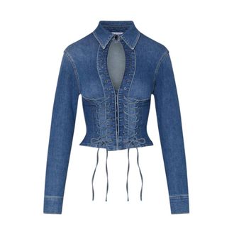 Liu Jo Slim-Fit-Jeanshemd mit Cut-out- und Schn&uuml;rdetails - - Blouses & Shirts - Damen - Blau - M