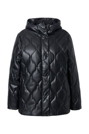 Ulla Popken Steppjacke Lederoptik-Steppjacke Wellenstepp 2-Wege-Zipper