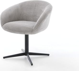 DELIFE Drehstuhl Vinka-Flex mit Armlehnen Cord Silbergrau Fußkreuz Schwarz 360° drehbar Taschenfederkern, Esszimmerstühle