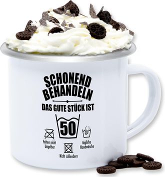 Shirtracer Emaille Tasse Blechtasse - Schonend behandeln das gute Stück ist fünfzig I 50 I 50. Geburtstag I Fünfzigster - 300 ml - Weiß Silber - 50.geburtstag ze