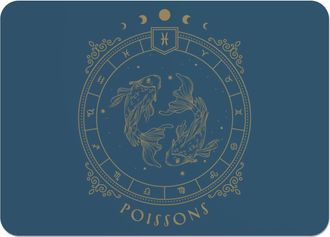 Fabulous Tischset, Unterseite aus Gummi, Blau - Fisch Karikatur, Sternzeichen, Sternzeichen, Tarot, großes Format, 39,5 x 28,5 cm